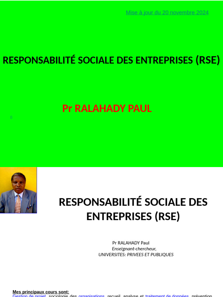 RSE : Enjeux et Perspectives | PDF | Responsabilité sociétale des entreprises | Partie prenante
