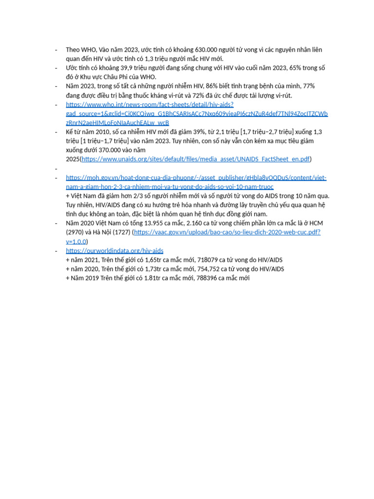 số ca mắc mới và tử vong do HIV | PDF
