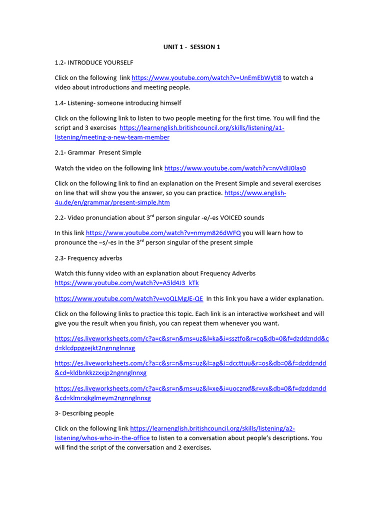 Unit 1 Session 1 | PDF | Language Arts & Discipline