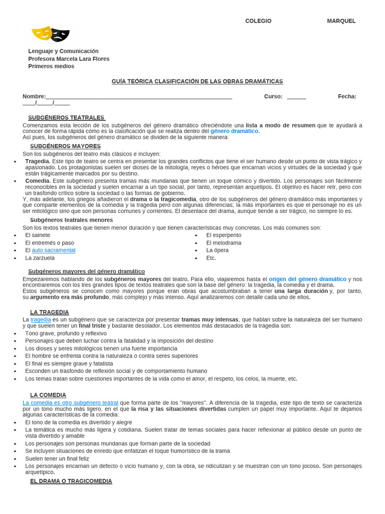 Clasificación de Obras Dramáticas | PDF | Comedia | Tragedia