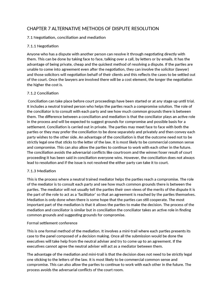 Chapter 7 Alternative Methods of Dispute Resolution | PDF | Mediation ...