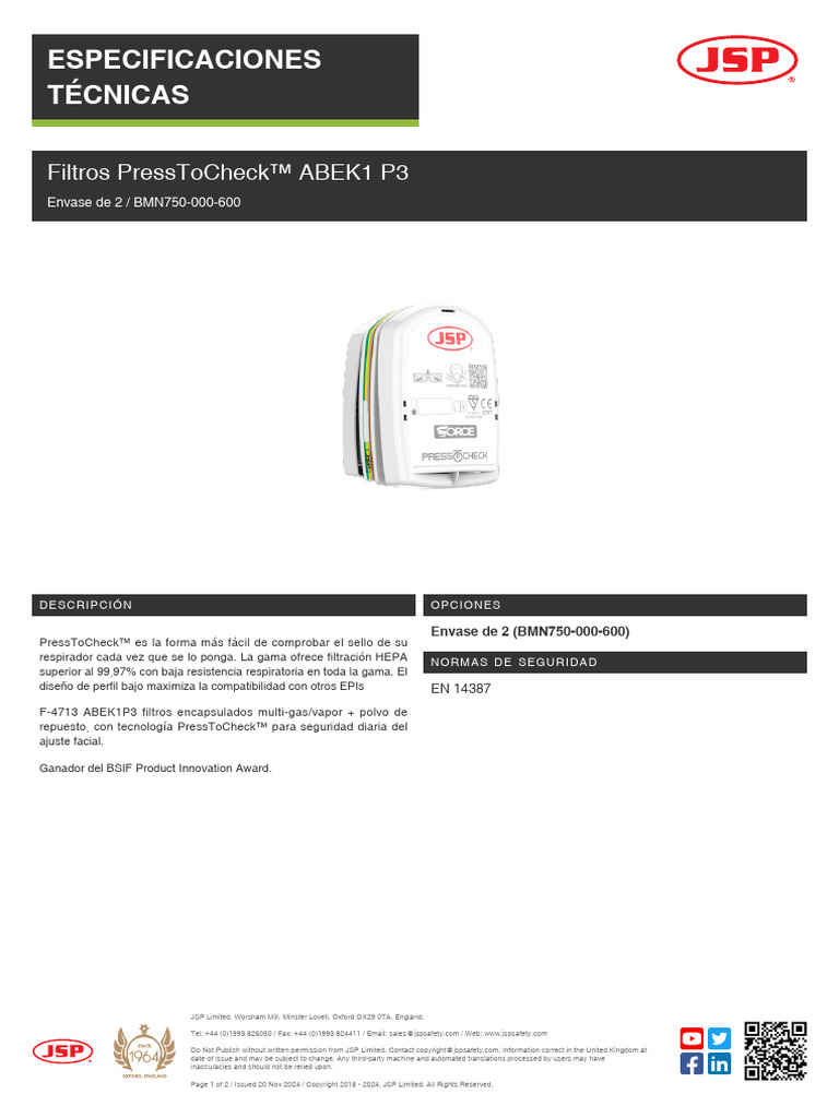 ABEK1 P3 Filters | PDF | Filtración