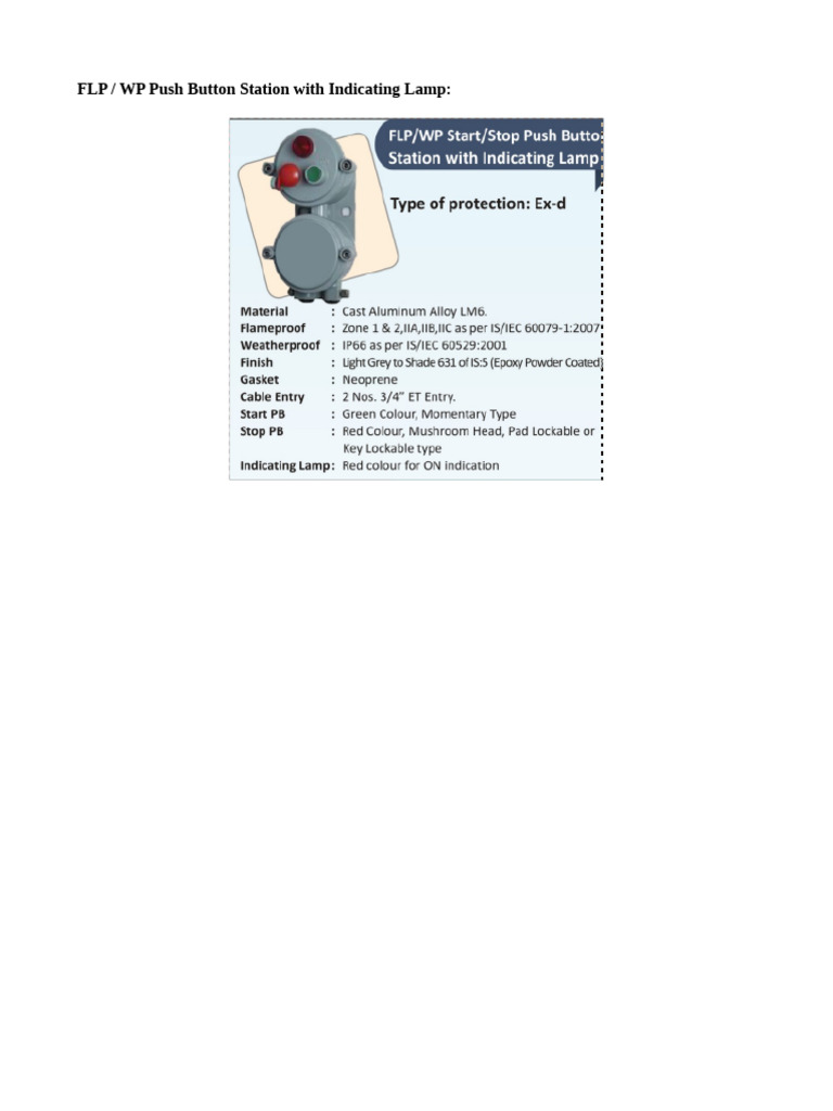 FLP WP Push Button Station With Indicating Lamp | PDF