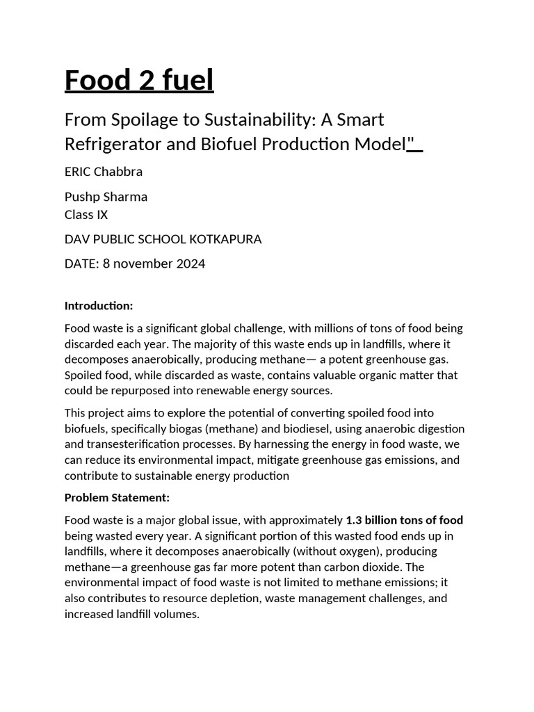 Food To Fuel | PDF | Biofuel | Biogas