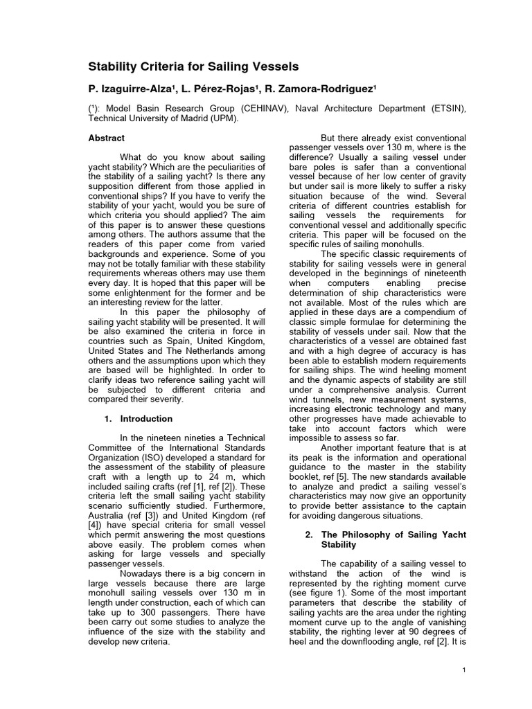 Stability Criteria For Sailing Vessels | PDF