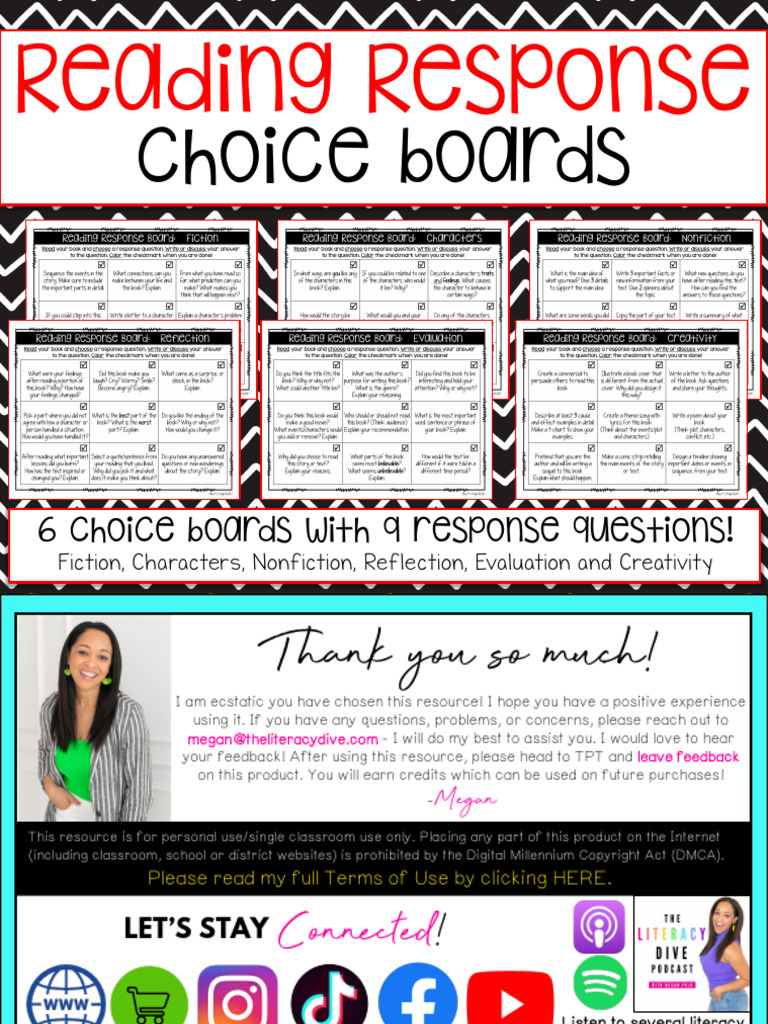 Choice Boards: Reading Response | PDF | Books | Human Communication