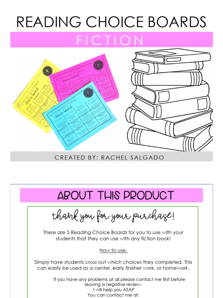 Reading Choice Boards: Fiction | PDF | Books | Narration