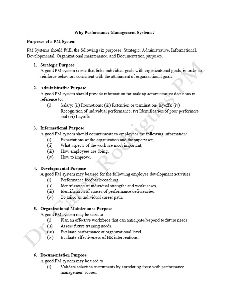 Why Performance Management Systems? Purposes of A PM System | PDF ...