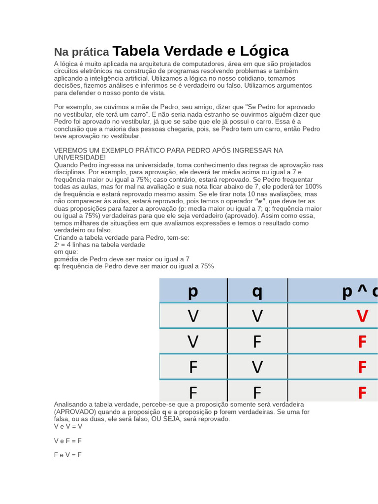 Na Prática Tabela Verdade e Lógica | PDF