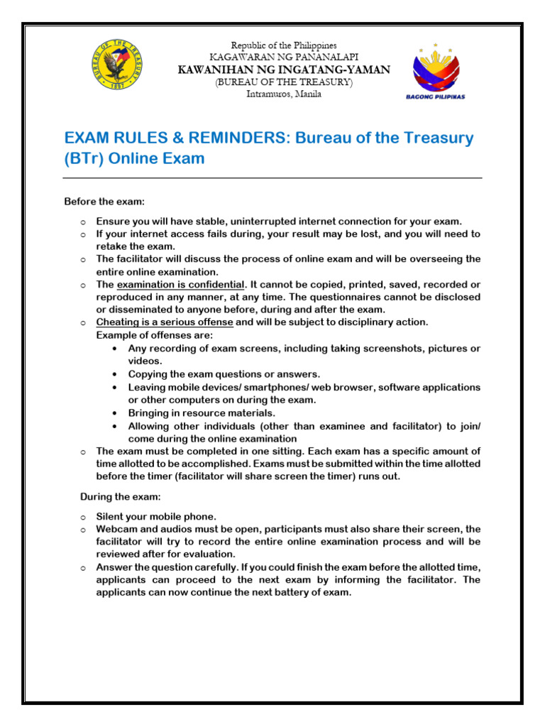 BTR Rules and Regulation For Online Exam | PDF | Internet | Computing