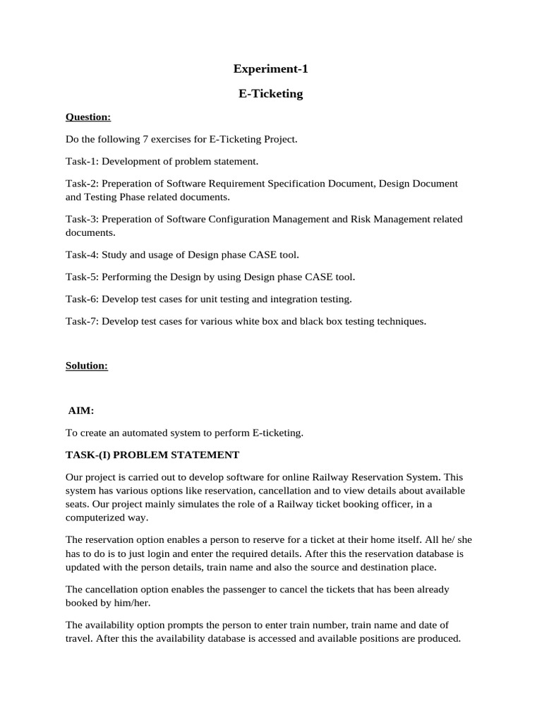 E-Ticketing System Design Documentation | PDF | Unified Modeling ...
