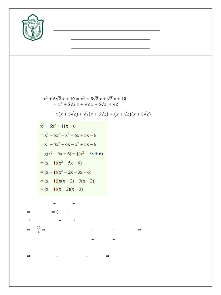 Lhi Public School Bangalore - East Mathematics-Answer Key Polynomials ...