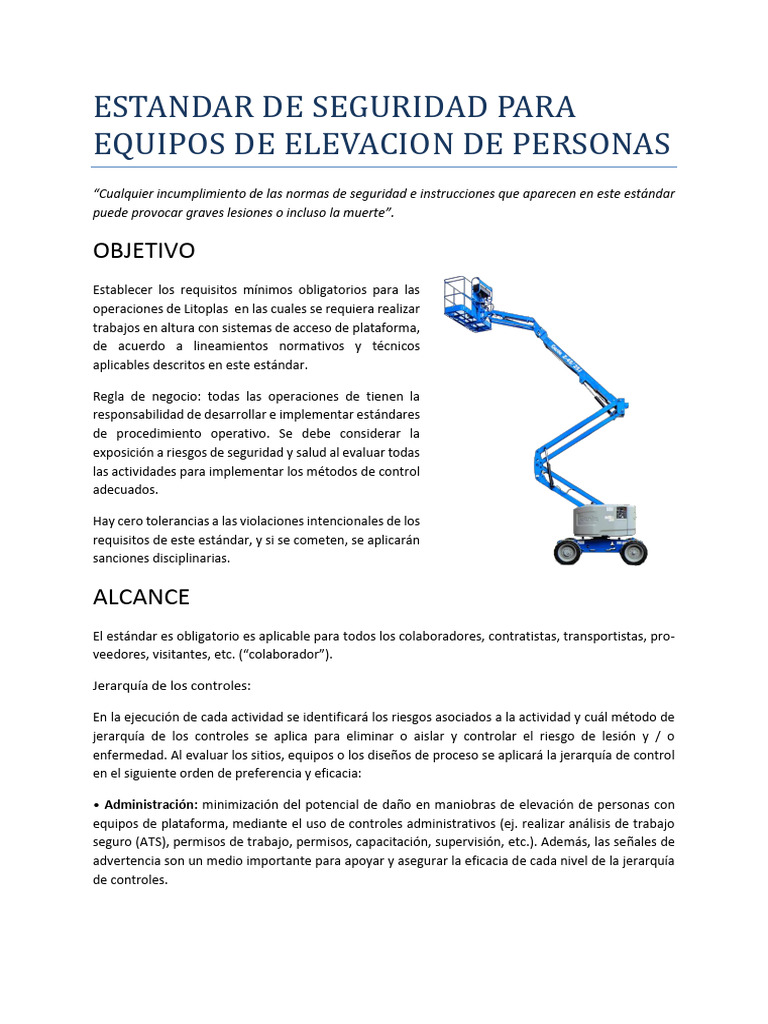 Estandar de Seguridad para Equipos de Elevacion de Personas | PDF | Transmisión de energía eléctrica