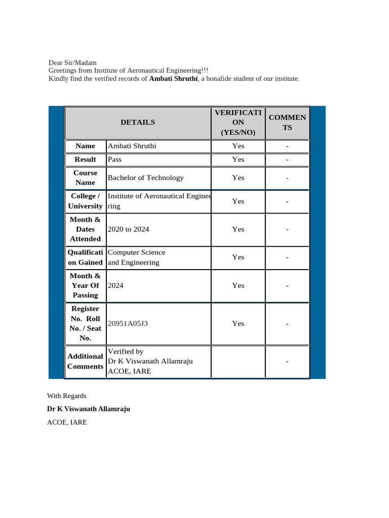 Student Verification Record | PDF