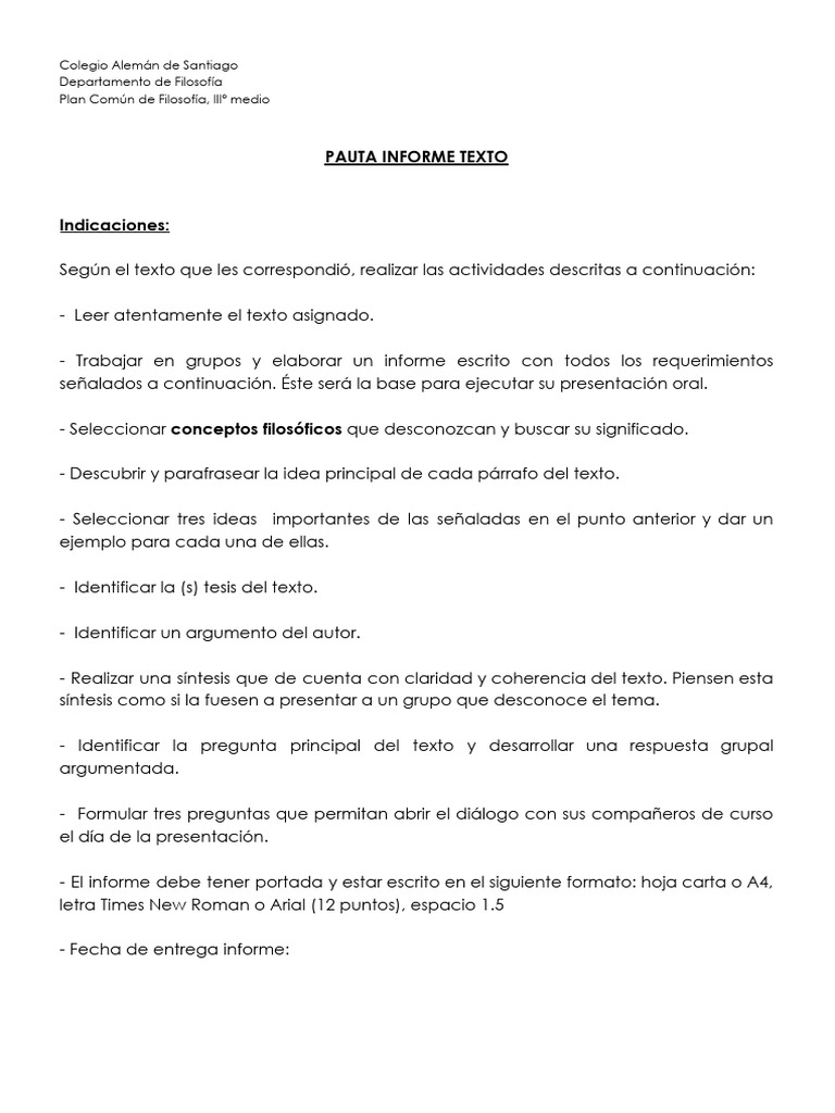 Pauta Informe Ser-Conocer | PDF