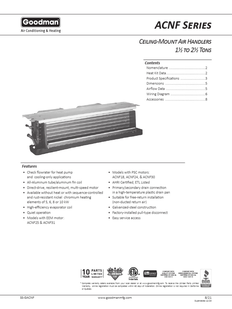 Goodman ACNF Series - Product Specifications | PDF | Mains Electricity ...