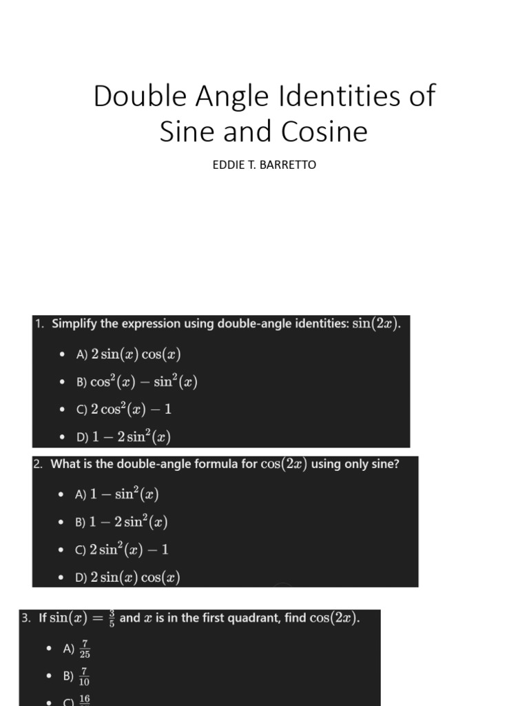 Double Angle Identities of Sine and Cosine | PDF