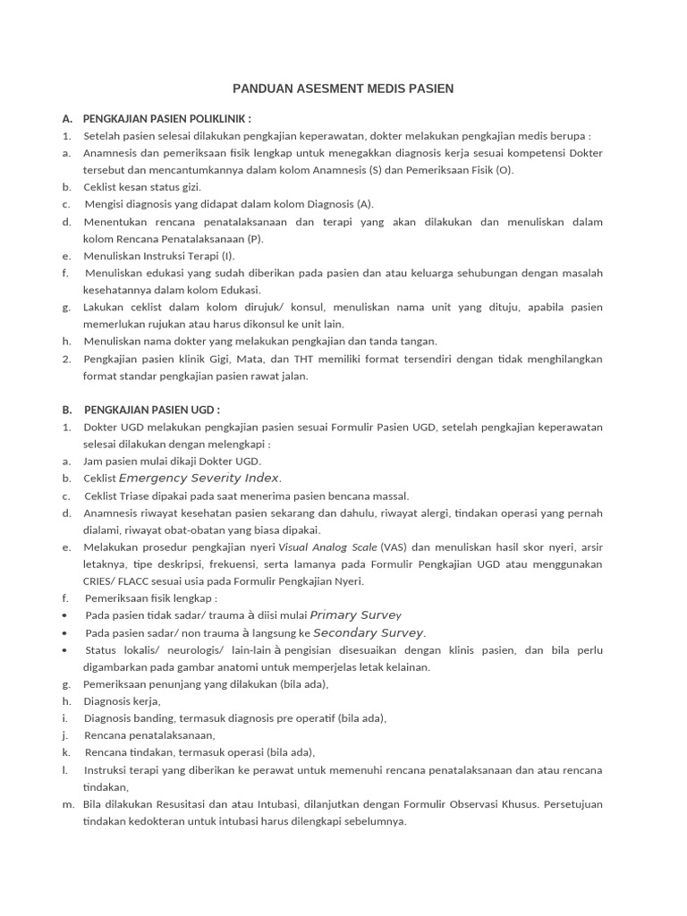 Panduan Asesment Medis Pasien | PDF