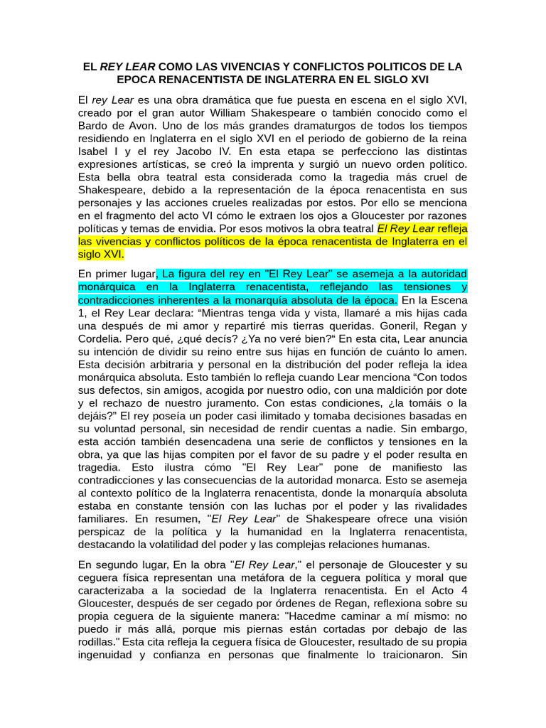 LA OBRA TEATRAL Final Creo | PDF | Rey Lear | William Shakespeare