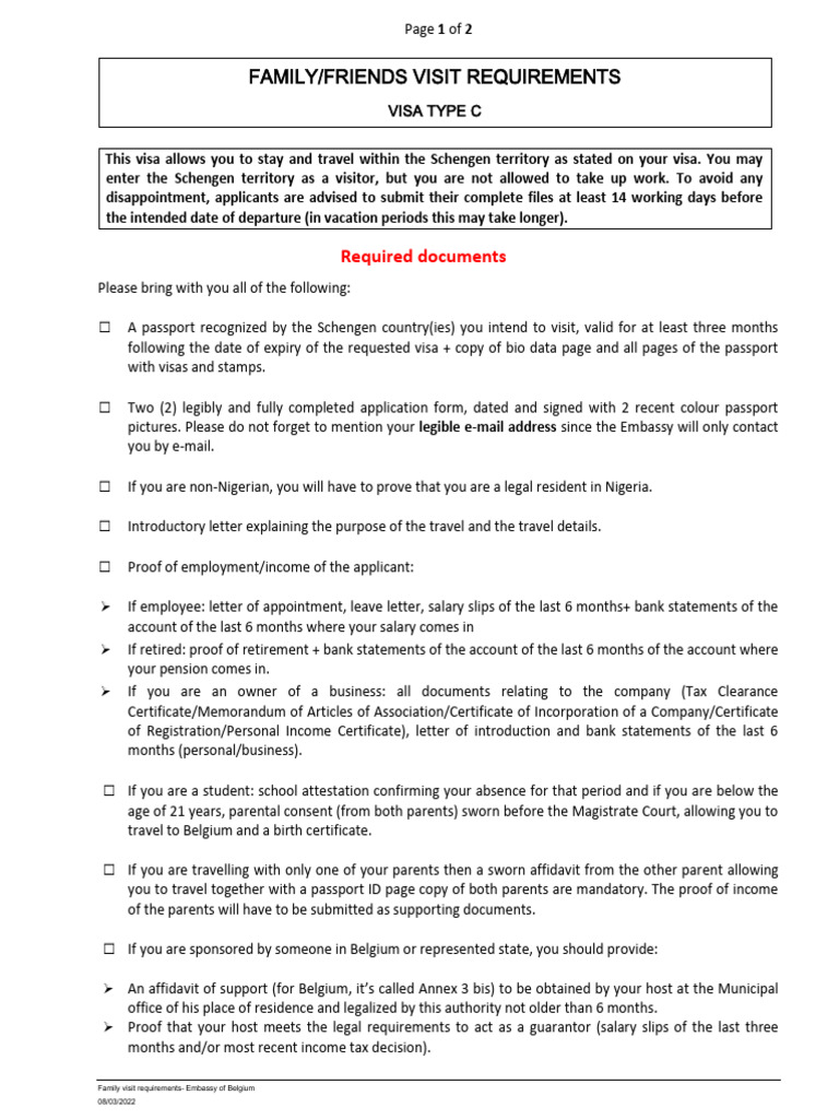 Visa - Type - Document - Family - Friend - Family - Friend Visit | PDF ...