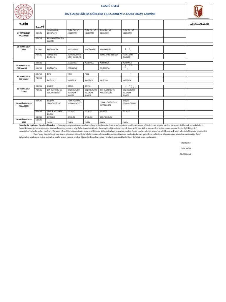 2023-2024 9-10-11 Siniflar 2.dönem2.yazili Sinav | PDF