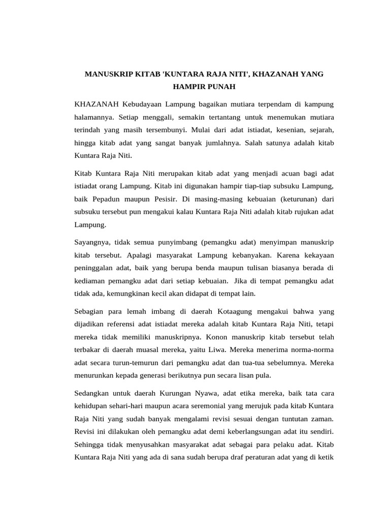 Manuskrip Kitab Kuntara Rajan Niti | PDF