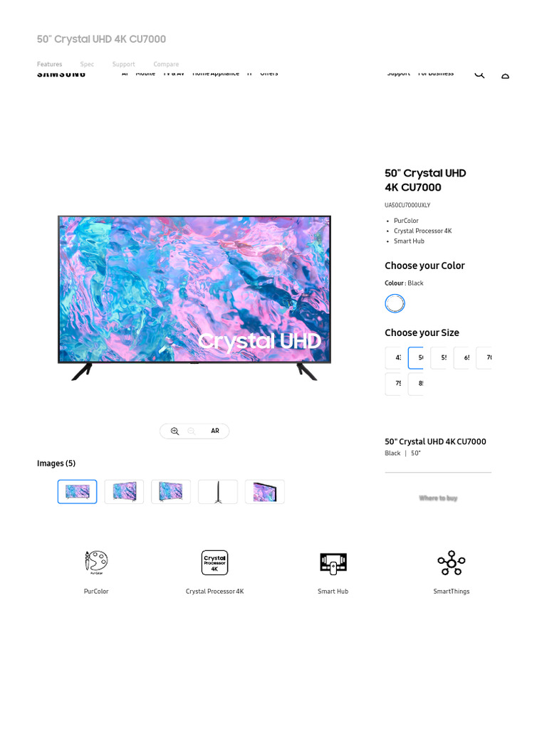 50" Samsung Crystal UHD 4K CU7000 | PDF | Television | Samsung Electronics