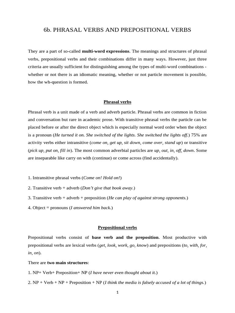 06b. Phrasal verbs and prepositional verbs | PDF | Verb | Preposition ...