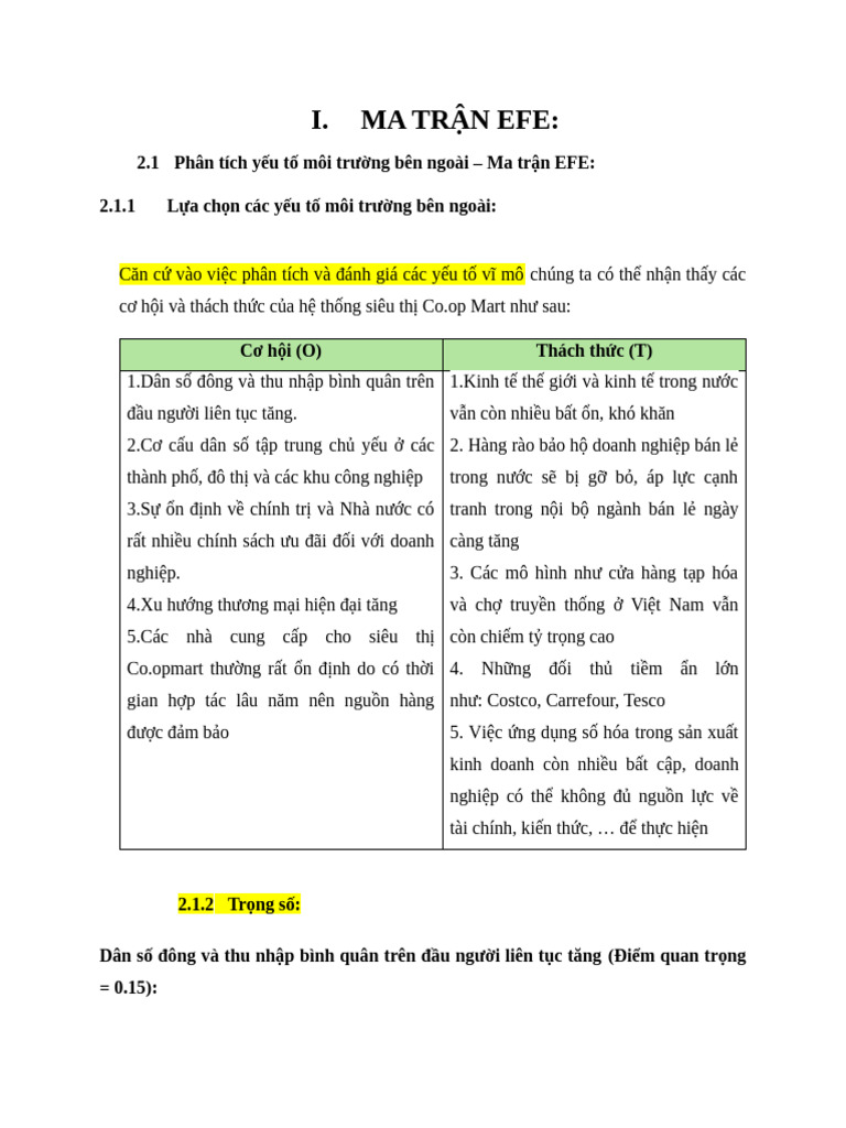 ma trận EFE Coopmart | PDF
