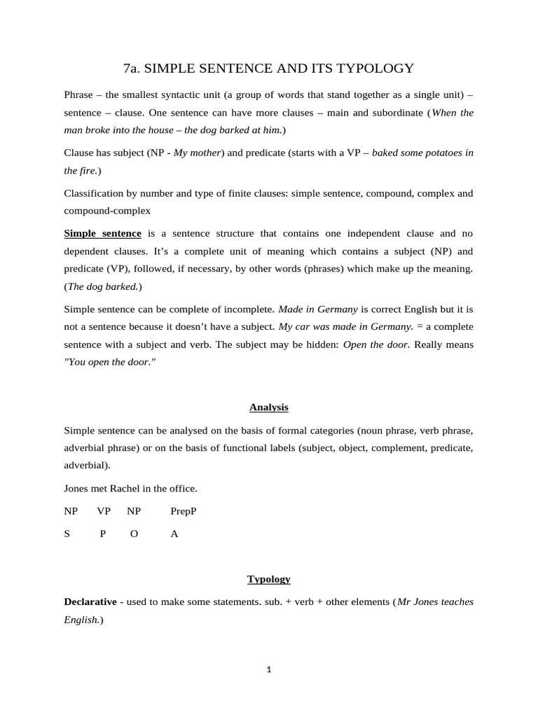07a. Simple Sentence and Its Typology | PDF | Clause | Sentence ...