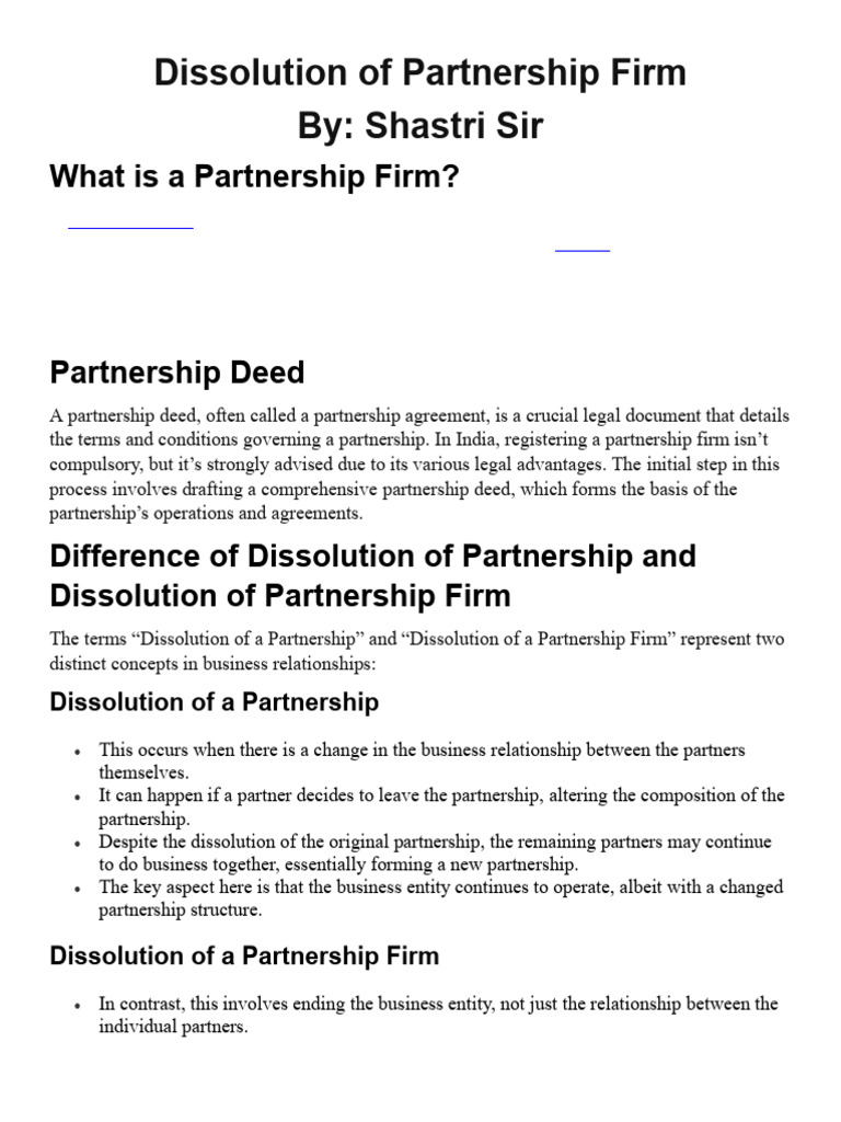 Partnership Firm Dissolution Guide | PDF | Partnership | Insurance