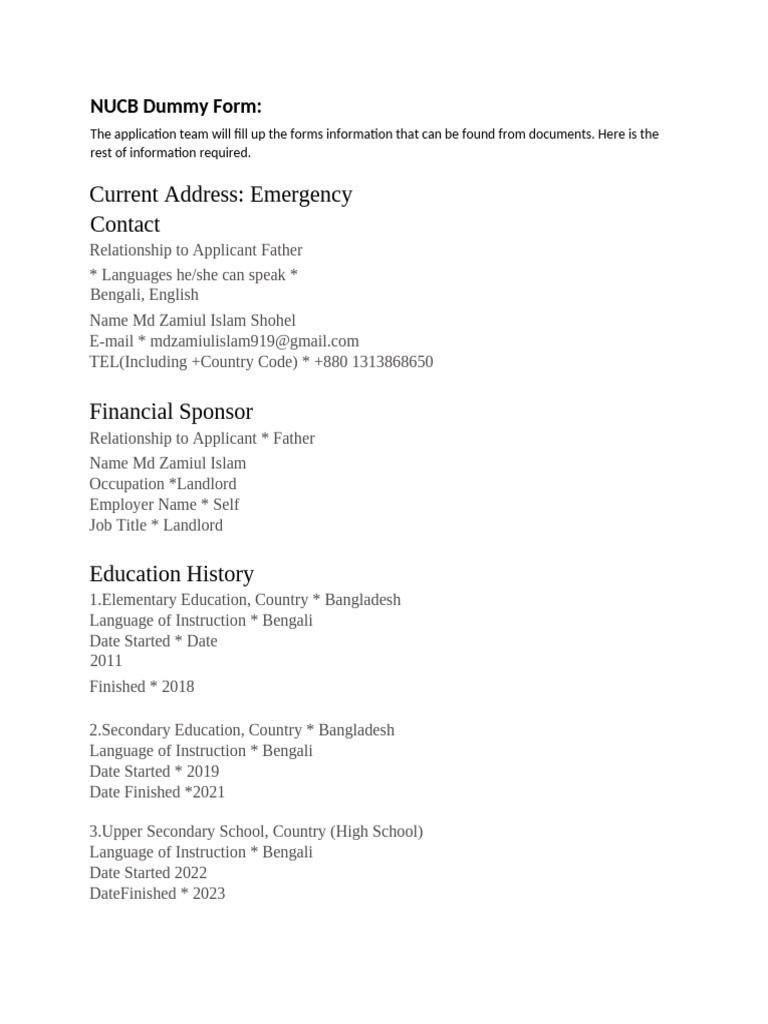 NUCB Dummy Form | PDF | Career & Growth