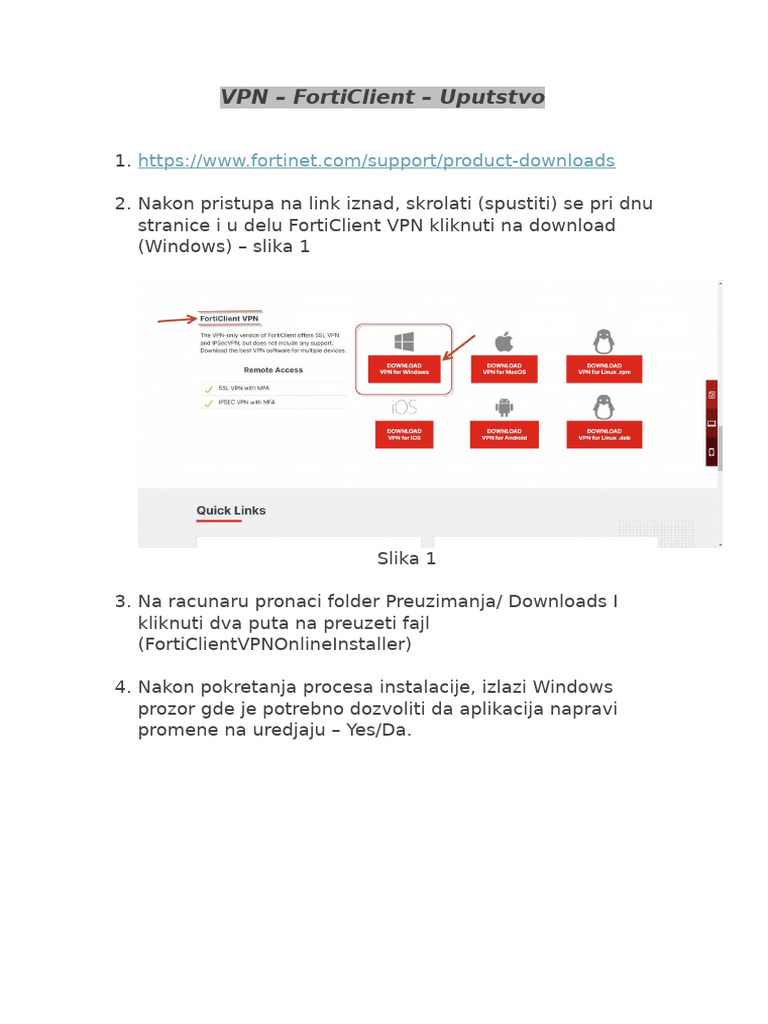 FortiClient - VPN Uputstvo | PDF