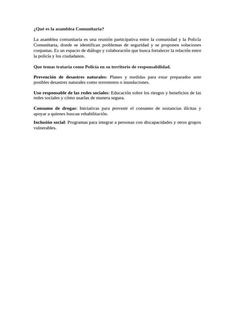 Qué Es La Asamblea Comunitaria | PDF