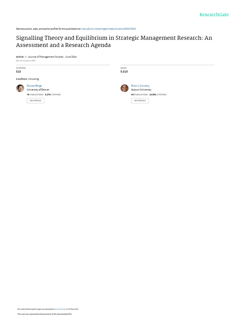 J Ms Signaling Paper | PDF | Theory | Strategic Management