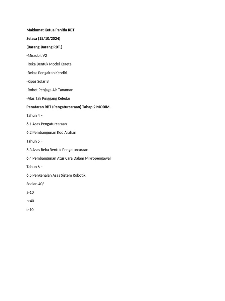 Maklumat Ketua Panitia RBT | PDF