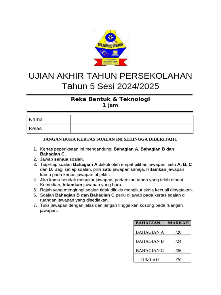 Muka Depan Uasa RBT 2024 | PDF