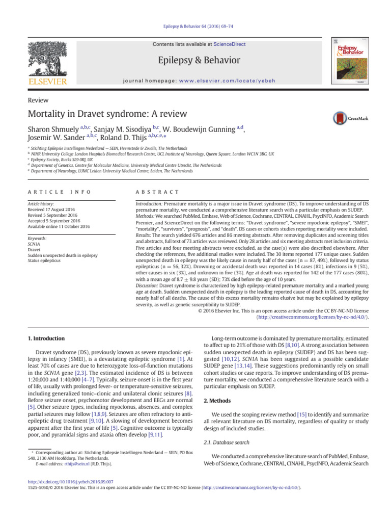 Mortality in Dravet Syndrome A Review 2016 Yebeh | PDF | Epilepsy ...