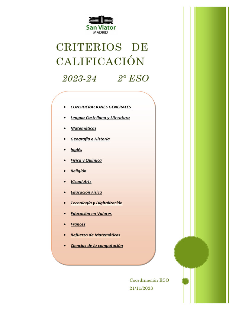 Criterios de Calificación 2º Eso. | PDF | Evaluación | Conocimiento