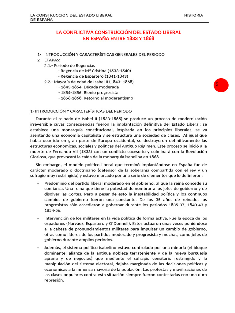 La Construccion Del Estado Liberal 1833-1868 | PDF | España | Gobierno