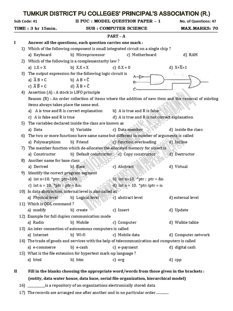 Computer Science 2 Model Question Paper Tumkur Pdf Constructor Object Oriented Programming