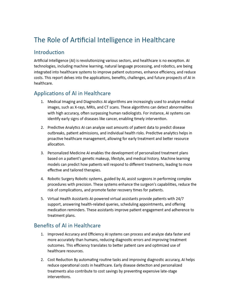 R1 - The Role of Artificial Intelligence in Healthcare | PDF ...