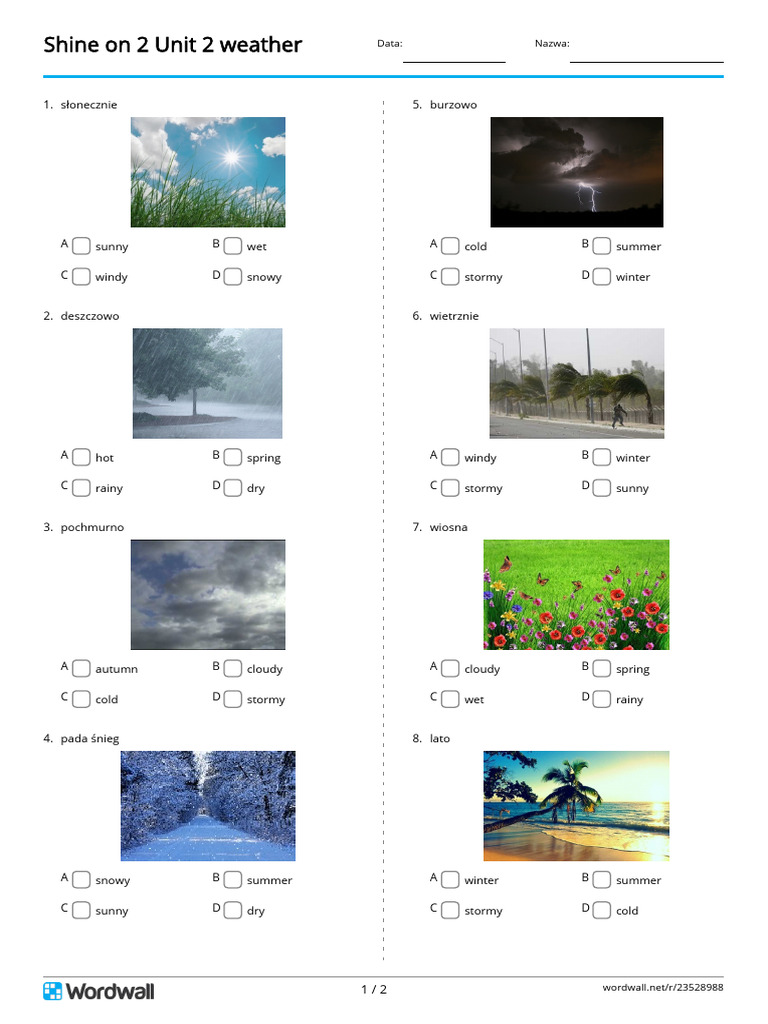 Shine On 2 Unit 2 Weather Test | PDF