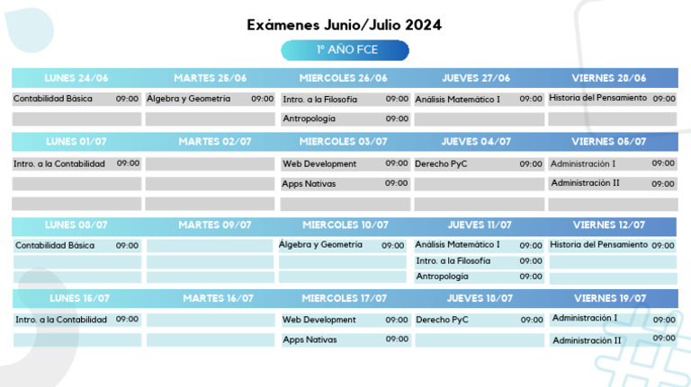 Calendario Exámenes 1° Año FCE 2024 | PDF