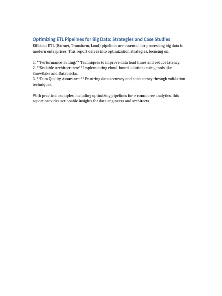 Enhanced Optimizing ETL Pipelines | PDF | Technology & Engineering Enhanced Optimizing ETL Pipelines | PDF | Technology & Engineering