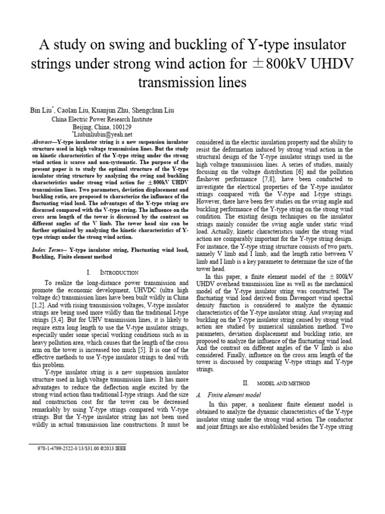 A Study On Swing and Bucking of Y-Type Insulator Strings Under Strong Wind Action For 800kV UHDV ...