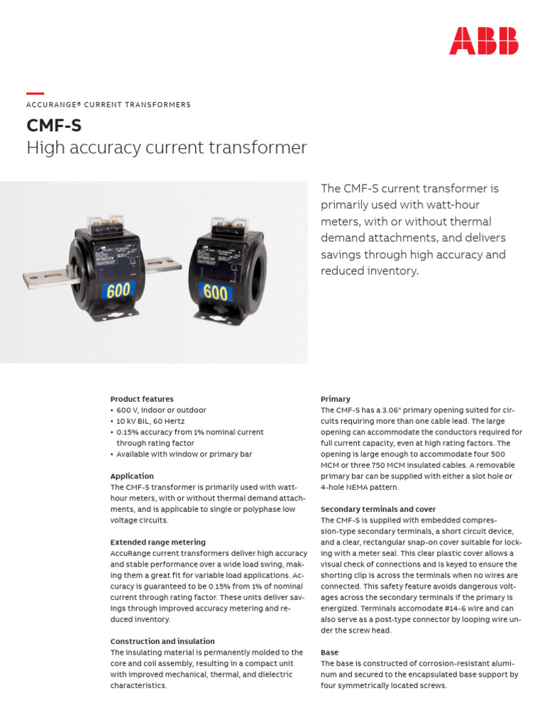 CT S ABB 600 A 5 RANGO EXTENDIDO | PDF | Transformer | Equipment