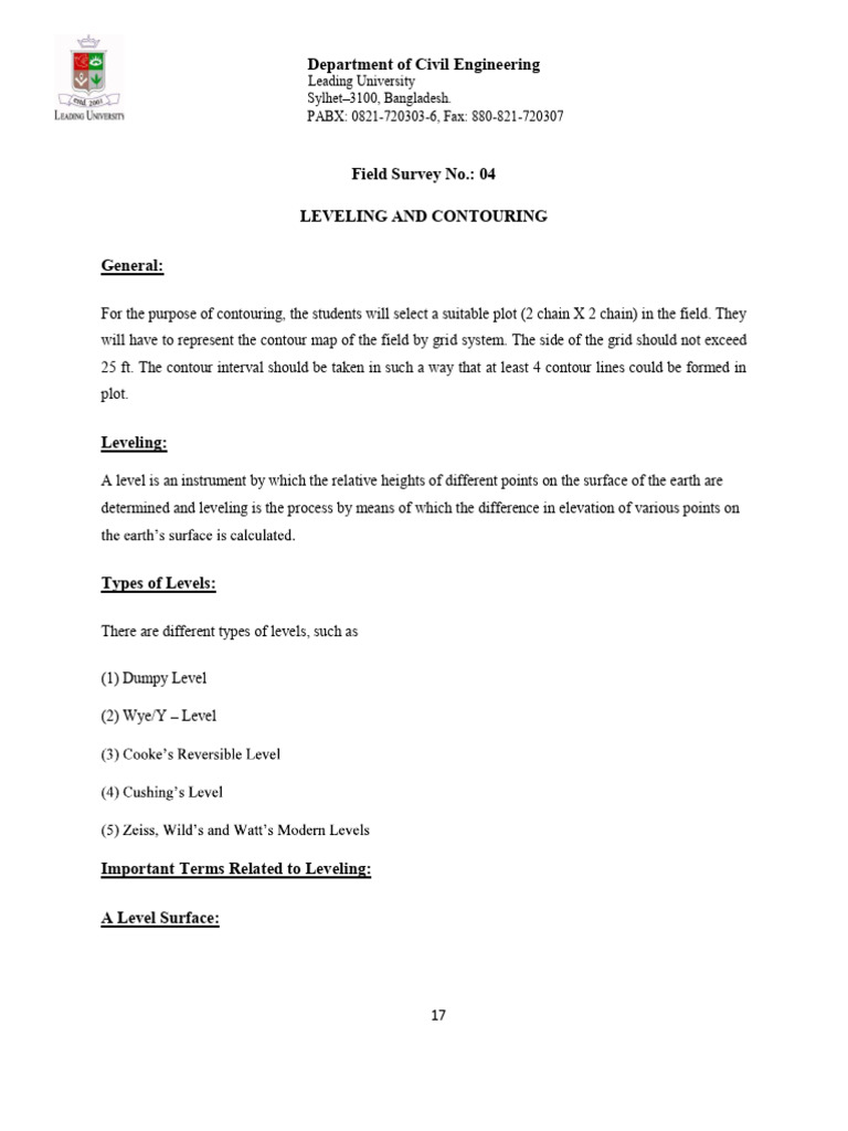 Leveling and contouring | PDF | Sea Level | Geodesy