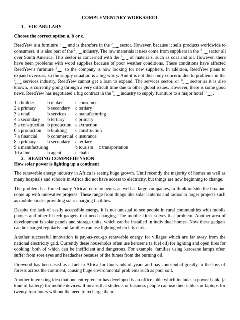 Complementary Worksheet | PDF | Nature