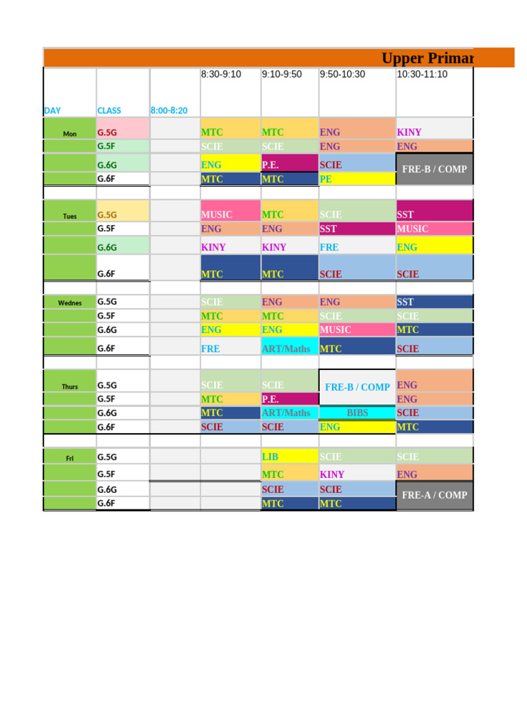 Upper Primary Timetable g6 | PDF